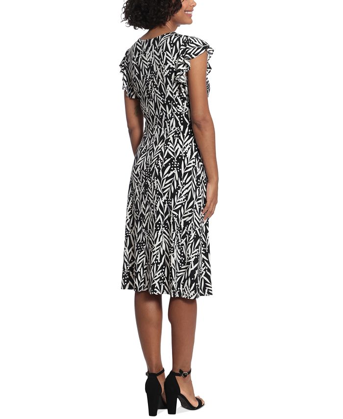 London Times Petite Printed Flutter-Sleeve Dress - Macy's