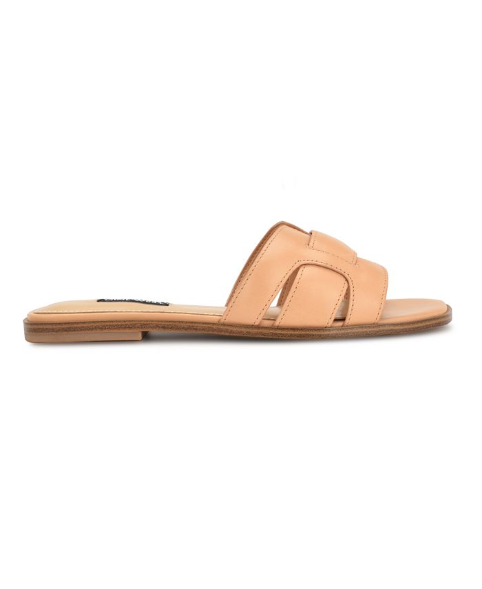 Nine West Women's Germani Leather Slip-On Slide Flat Sandals - Macy's
