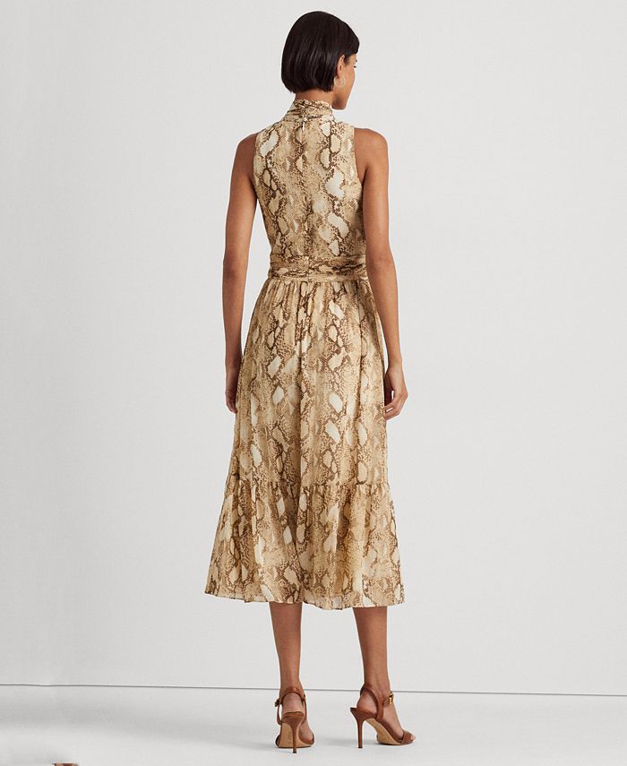 Lauren Ralph Lauren Women's Snakeskin-Print Georgette Tie-Neck Dress ...