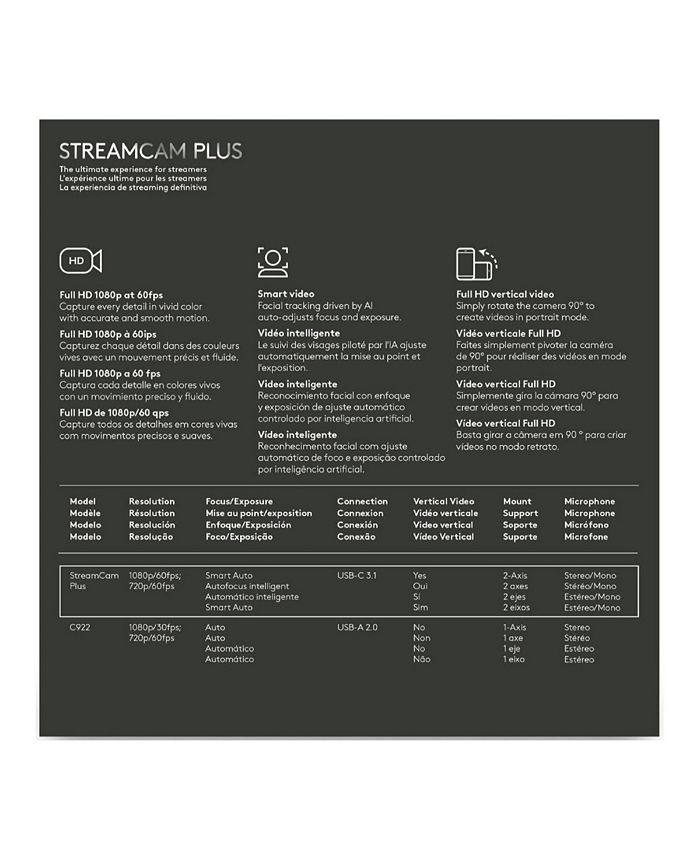 Logitech Streamcam Plus Webcam With Tripod (Graphite) With Charging Hub ...