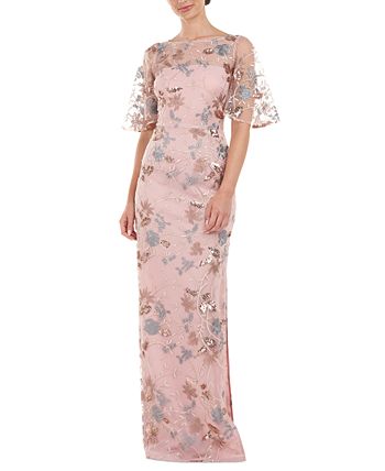 JS Collections Women's Daphne Embroidered Flutter-Sleeve Gown - Macy's