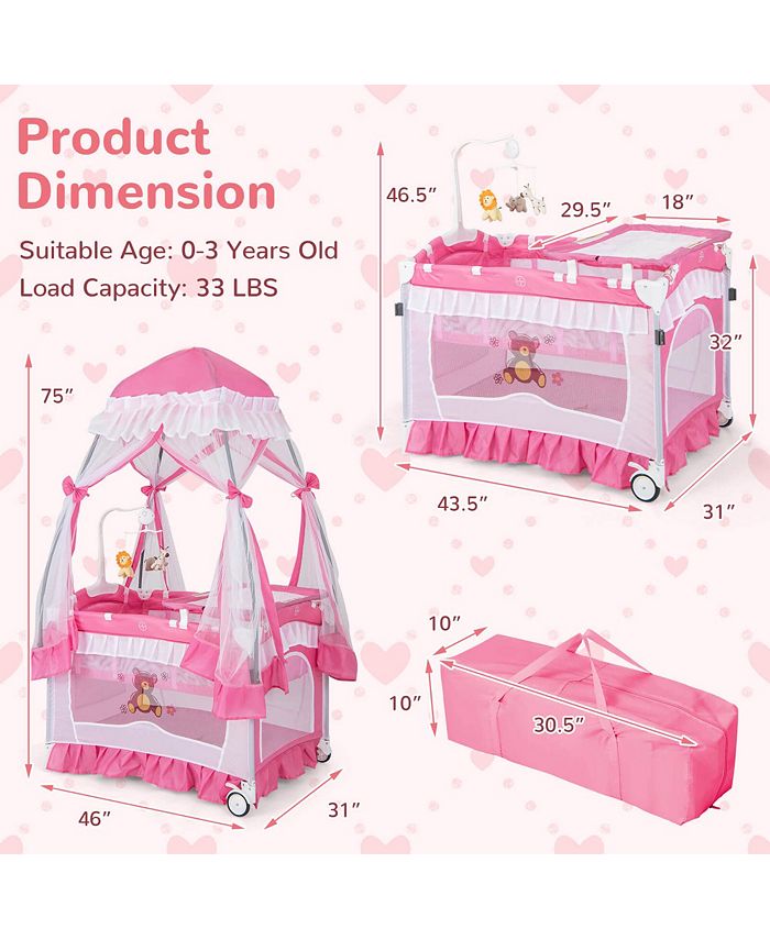 Costway Portable Baby Playpen Crib Cradle Changing Pad Mosquito Net ...