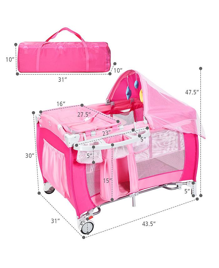 Costway Foldable Baby Crib Playpen Travel Infant Bassinet Bed - Macy's