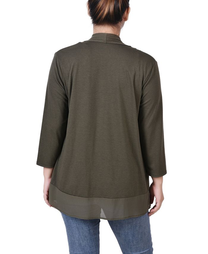 NY Collection Women's 3/4 Sleeve Sharkbite Hem Cardigan - Macy's