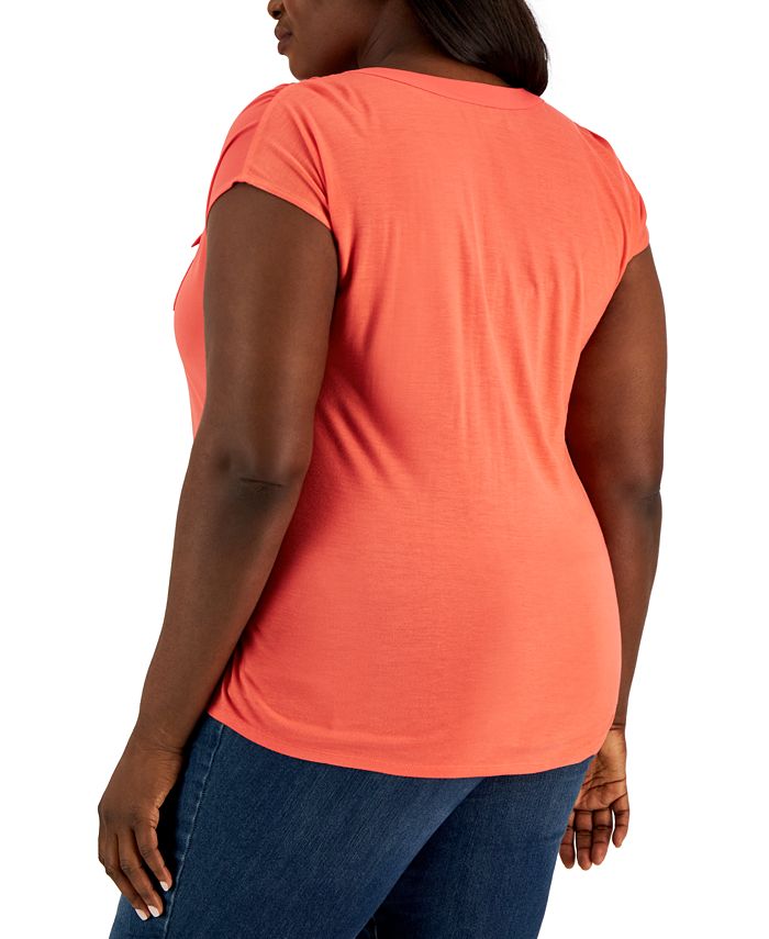 I.N.C. International Concepts Plus Size Woven-Front V-Neck Top, Created ...