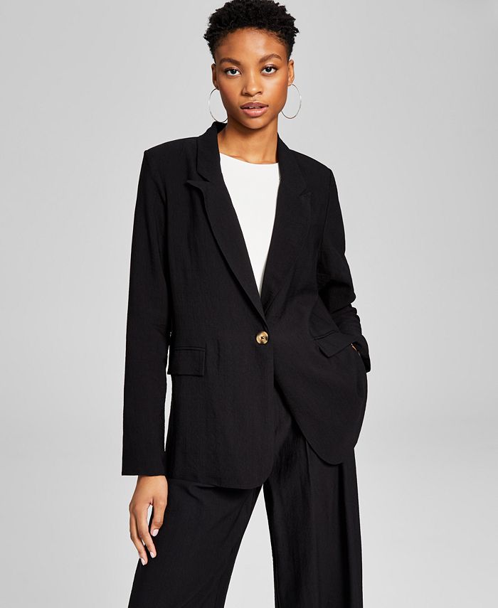 And Now This Women's One-Button Textured Oversized Blazer & Reviews ...