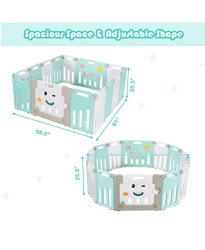 Costway 14-Panel Foldable Baby Playpen Kids Activity Centre Lock Door ...