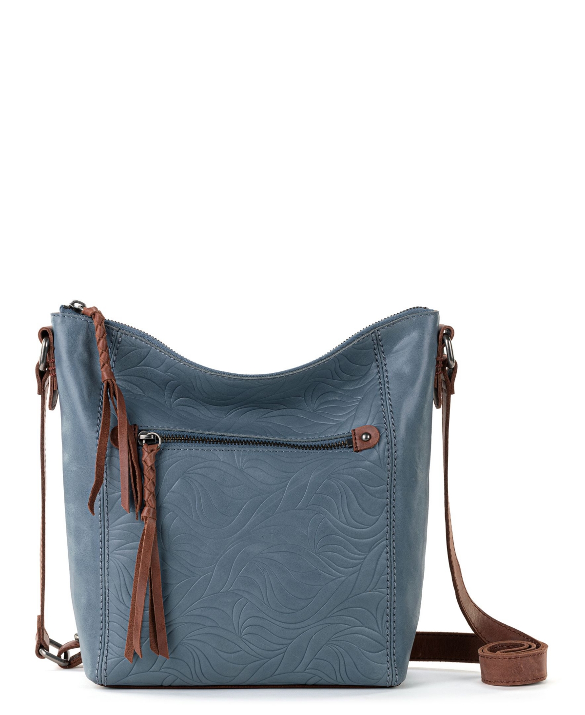 The Sak Womens Ashland Leather Crossbody Bag - Maritime Wave Emboss