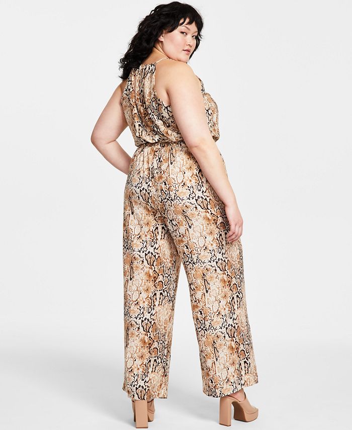 Bar III Plus Size Sleeveless Snake-Print Jumpsuit, Created for Macy's ...