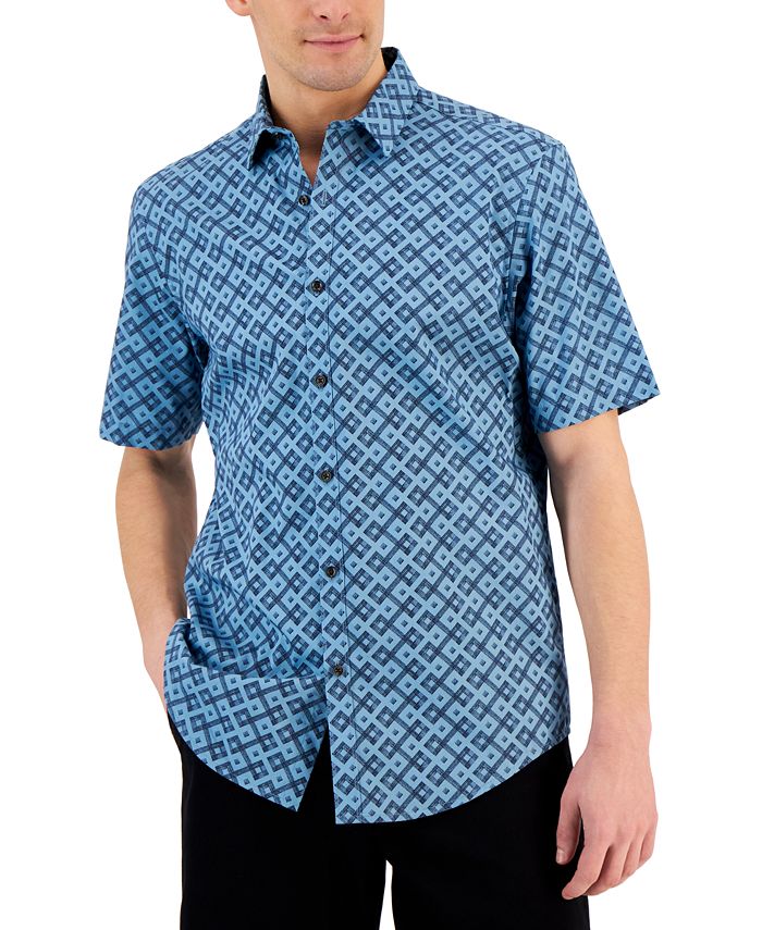 Alfani Men's Short-Sleeve Beyo Geometric-Print Shirt, Created for Macy ...