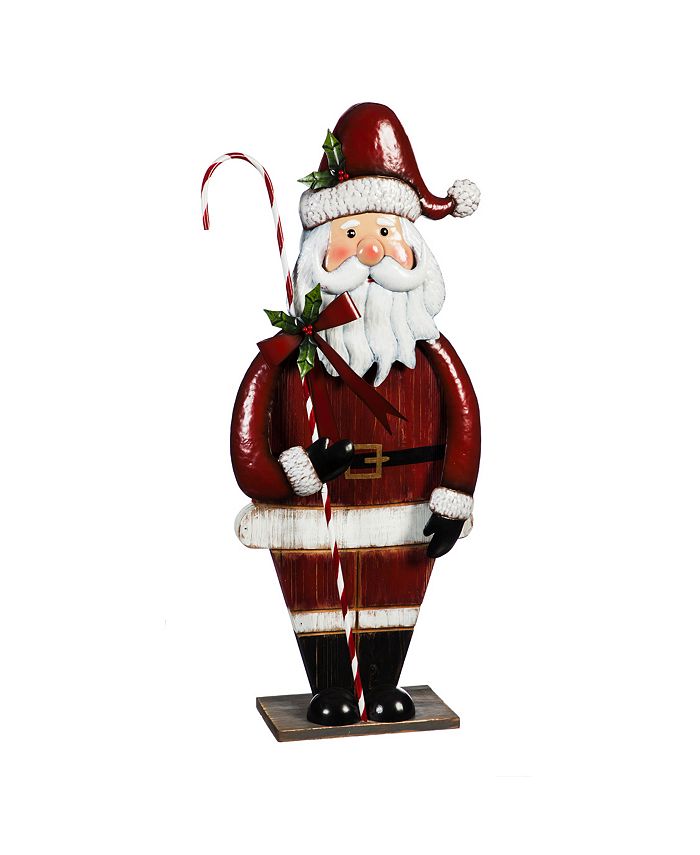 Evergreen 40"H Metal and Wood Santa Statuary Indoor Outdoor Christmas ...