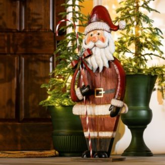 Evergreen 40"H Metal and Wood Santa Statuary Indoor Outdoor Christmas ...