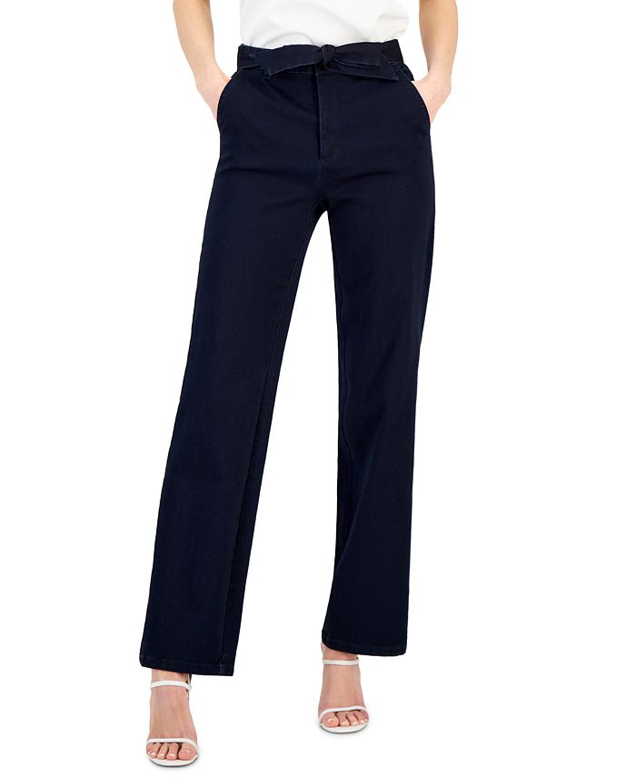 Anne Klein Women's High-Rise Tie-Front Denim Pants - Macy's