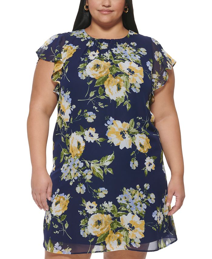 Jessica Howard Plus Size Floral Print Flutter Sleeve Dress Macys