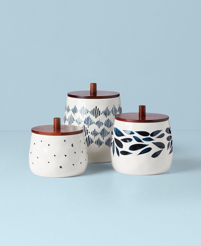 Lenox Blue Bay 3-Piece Kitchen Canister Set with Wood Lid - Macy's