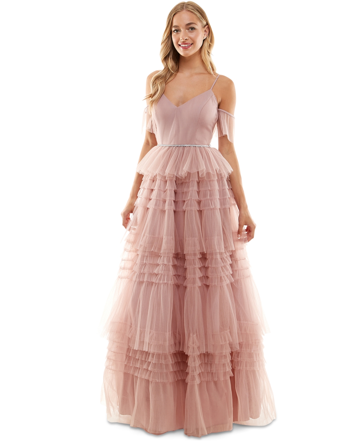 Say Yes To The Prom Juniors' Pleated Mesh Tiered Gown, Created For Macy ...