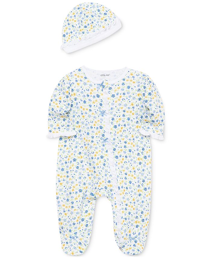 Little Me Baby Girls Dainty Blossoms Coverall and Hat, 2 Piece Set - Macy's