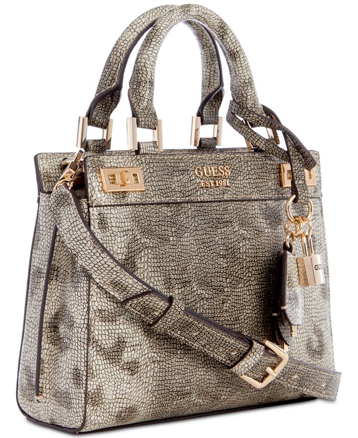 GUESS Katey Mini Python Print Double Compartment Satchel - Macy's