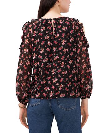 Sam & Jess Women's Floral-Printed Ruffled Cold-Shoulder Top & Reviews ...