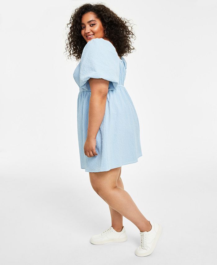 And Now This Trendy Plus Size Seersucker Puff-Sleeve Dress - Macy's