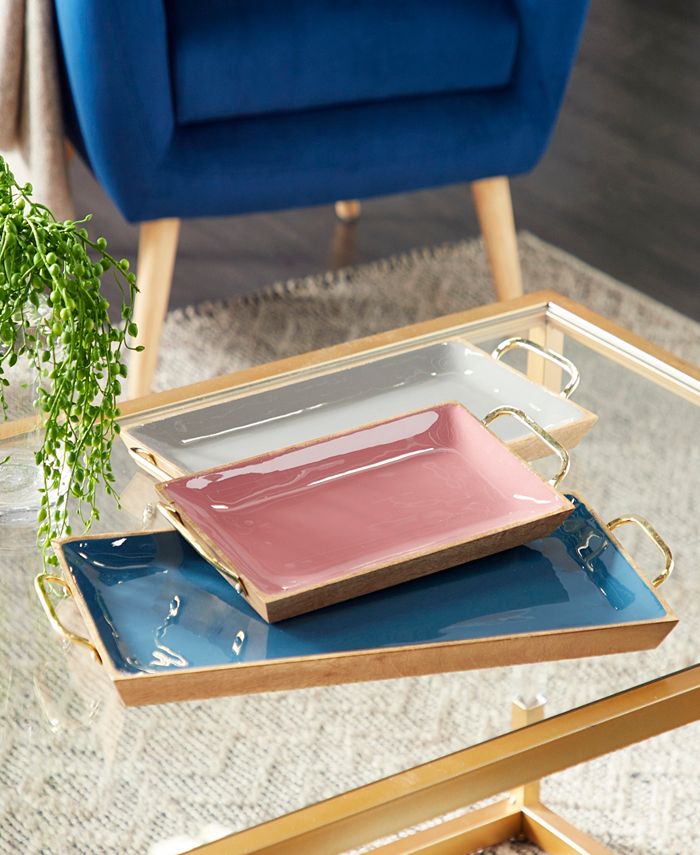 Rosemary Lane Multi Colored Mango Wood Tray with Enamel Interior, Set ...