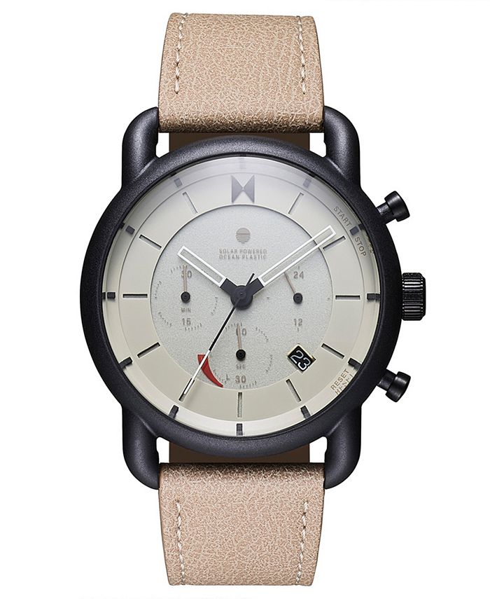 MVMT Men's Blacktop Solar Quartz Tan Leather Strap Watch, 47mm - Macy's