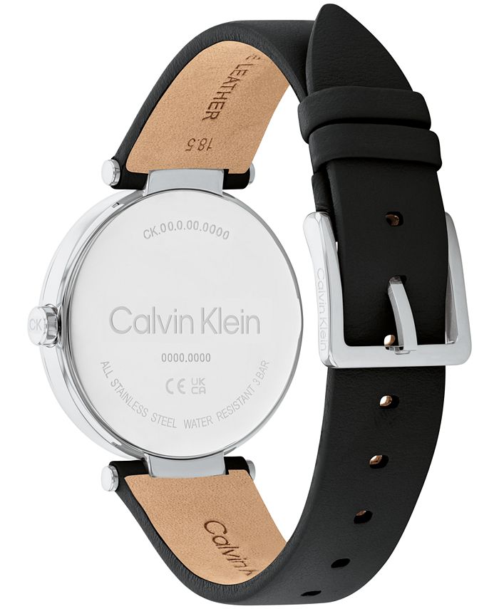 Calvin Klein Women's 2-Hand Black Leather Strap Watch 36mm - Macy's