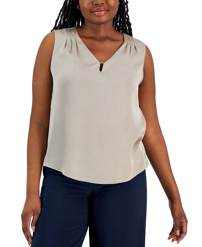 Kasper Petite Sleeveless V-Neck Keyhole Blouse - Macy's