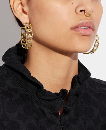COACH Women's Signature Pave Hoop Earrings - Macy's