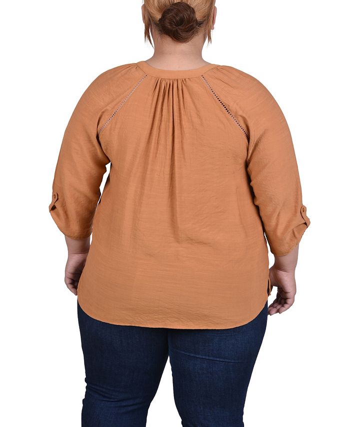 NY Collection Plus Size Raglan Sleeve Split Neck Blouse - Macy's
