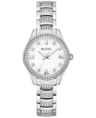 Bulova Women's Crystal Stainless Steel Bracelet Watch 29mm - Macy's