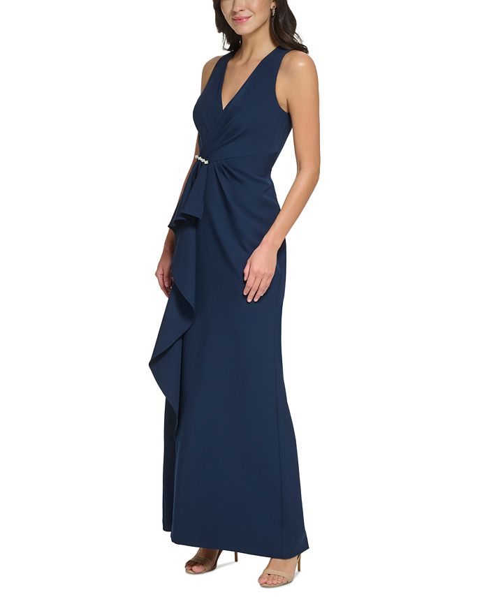 Eliza J Women's V-Neck Cascading-Ruffle Side-Slit Gown - Macy's