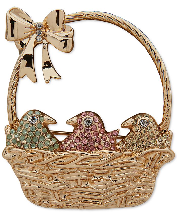 Anne Klein Gold-Tone Pavé Peep Basket Pin - Macy's