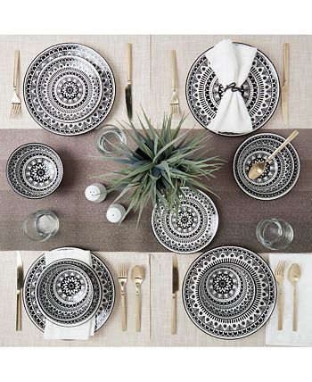 Tabletops Unlimited 12 Pc. Black Pad Print Dinnerware Set, Service for ...