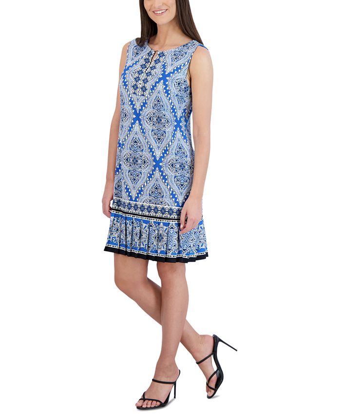 Sandra Darren Petite Printed Sleeveless Pleated-Hem Dress - Macy's