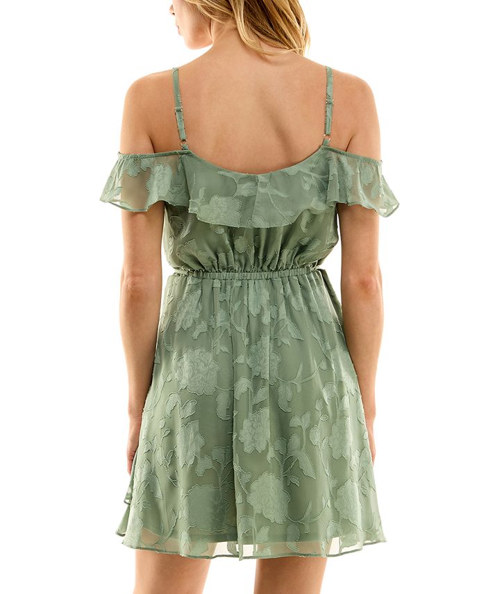 BCX Juniors' Floral-Jacquard Cold-Shoulder Ruffle Dress - Macy's