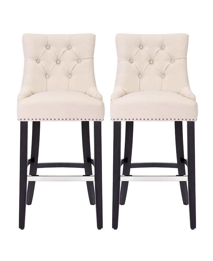 WestinTrends 29" Linen Tufted Buttons Upholstered Wingback Bar Stool ...