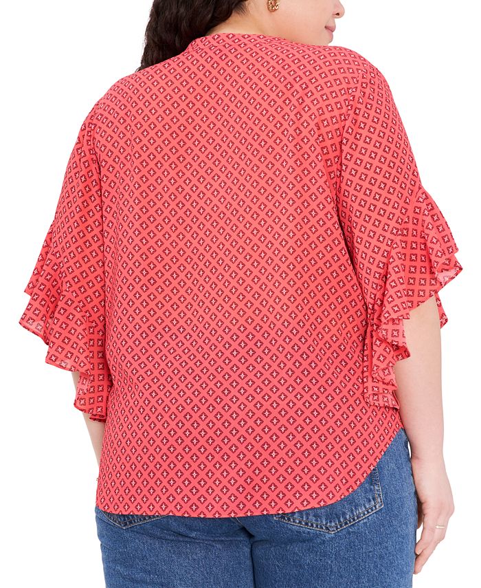 Vince Camuto Plus Size Ruffled-Cuff Pleated-Neck Top - Macy's