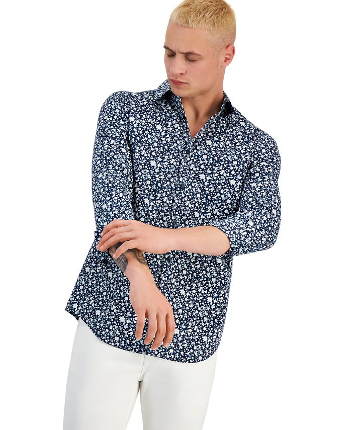 I N C International Concepts Mens Regular Fit Floral Print Button