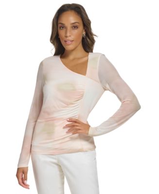 Calvin Klein Women's Printed Asymmetric Mesh Top - Macy's