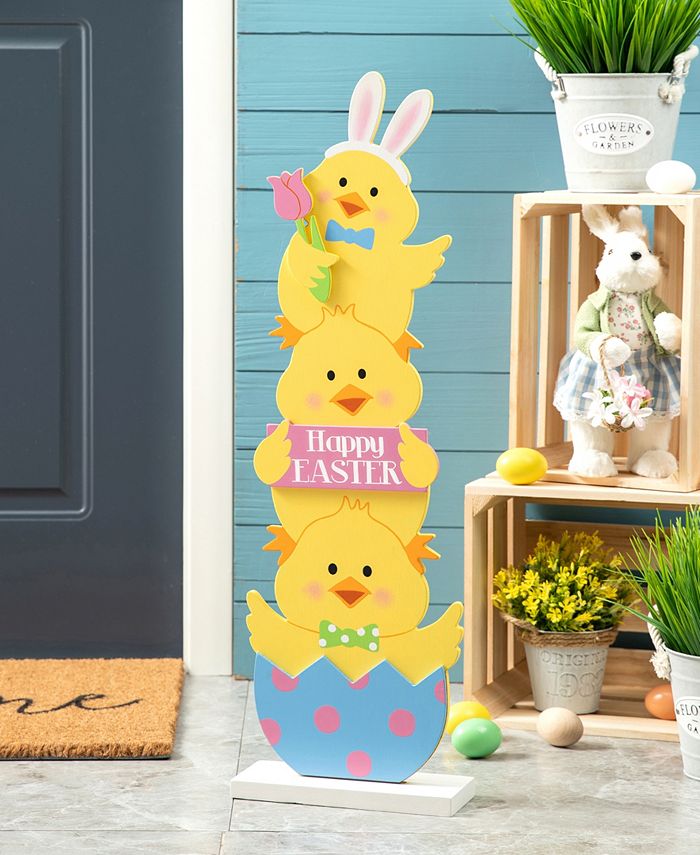 Glitzhome 30" H Easter Wooden Stacked Chicks Porch Decor - Macy's
