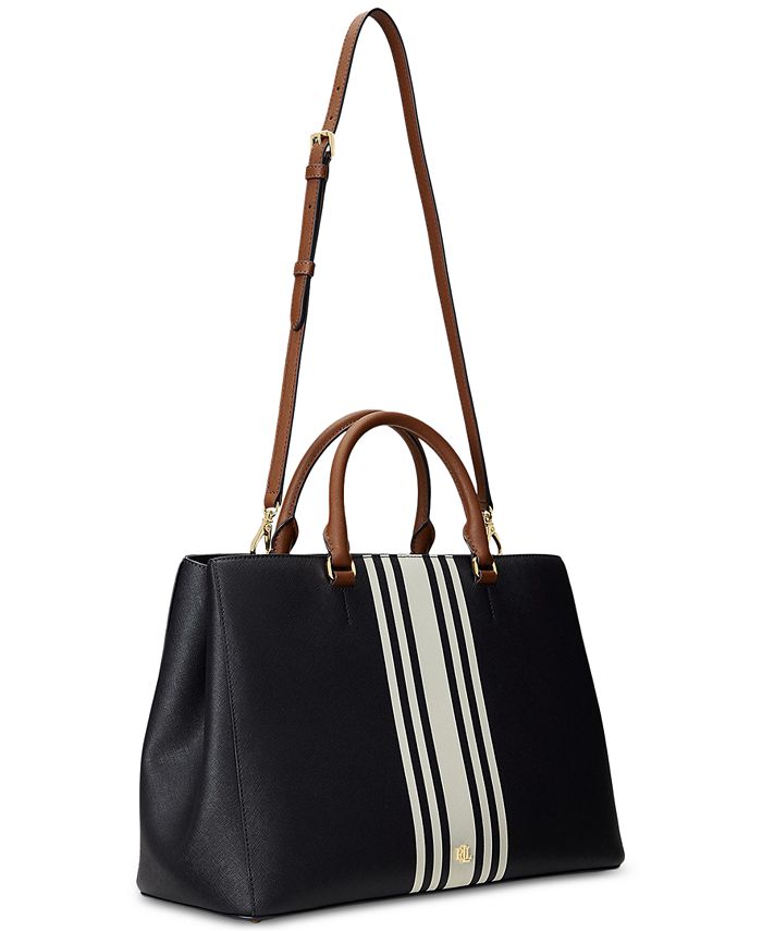 Lauren Ralph Lauren Hanna Crosshatch Leather Large Satchel - Macy's