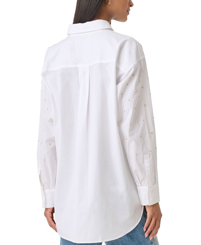 KARL LAGERFELD PARIS Women's Embellished Button-Down Poplin Blouse - Macy's