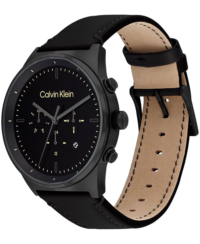 Calvin Klein Men's Black-Tone Leather Strap Watch 44mm - Macy's
