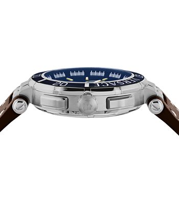 Versace Men's Swiss Chronograph Greca Brown Leather Strap Watch 45mm ...