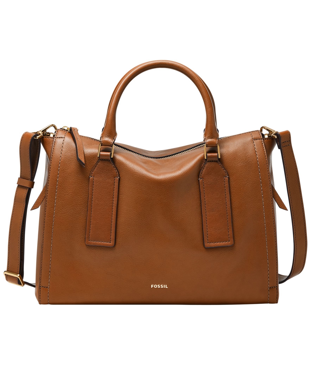 Fossil Parker Leather Satchel Bag In Saddle | ModeSens