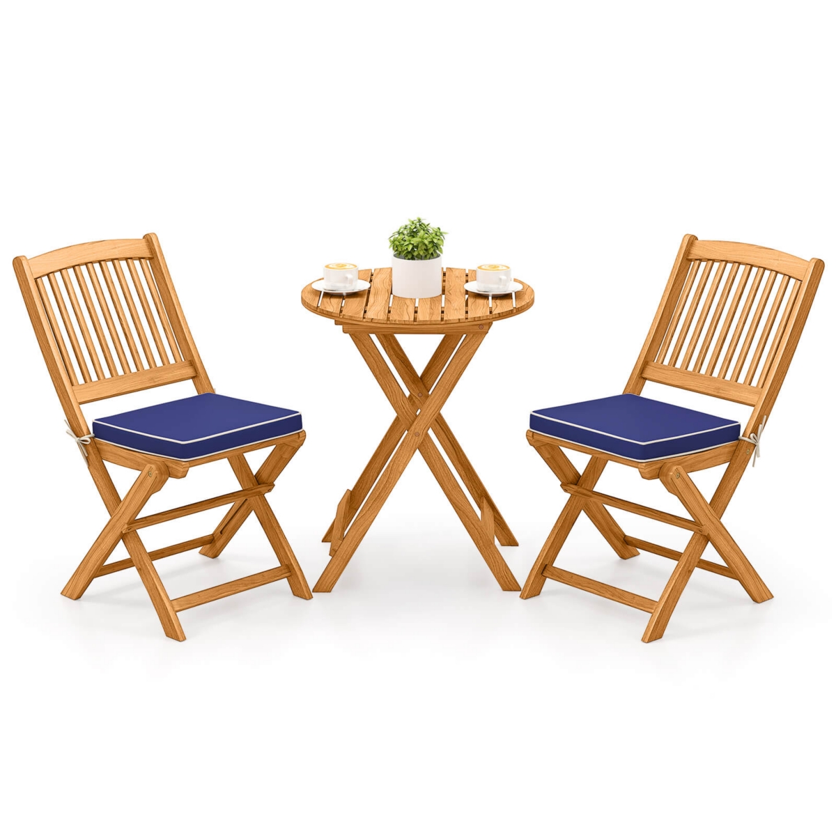 Click here for Costway 3PCS Patio Folding Wooden Bistro Set Cushi... prices