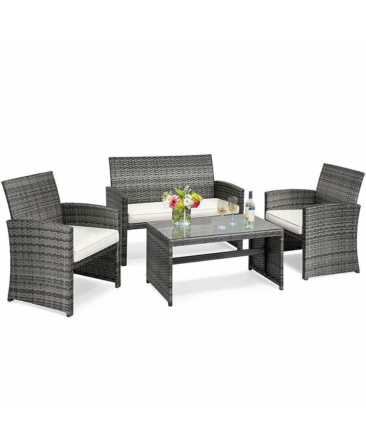 Click here for 4PCS Patio Rattan Furniture Set Conversation Glass... prices