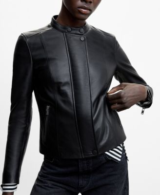 MANGO Women's Long Sleeves Leather Biker Jacket - Macy's