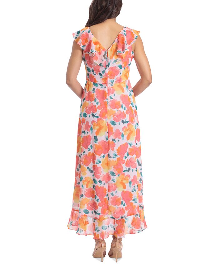 London Times Petite Printed Ruffled Faux-Wrap Maxi Dress - Macy's